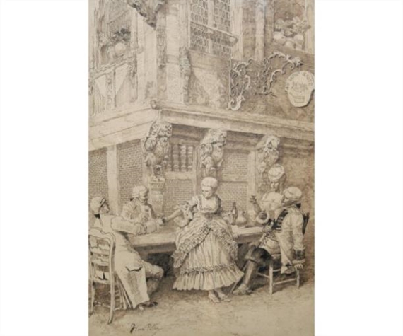 Henri Pille | Jovial Figures outside an Inn | MutualArt