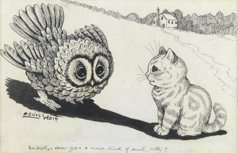 Louis Wain | Mr.Owl - Are You a New Kind of Owl Kitty? | MutualArt