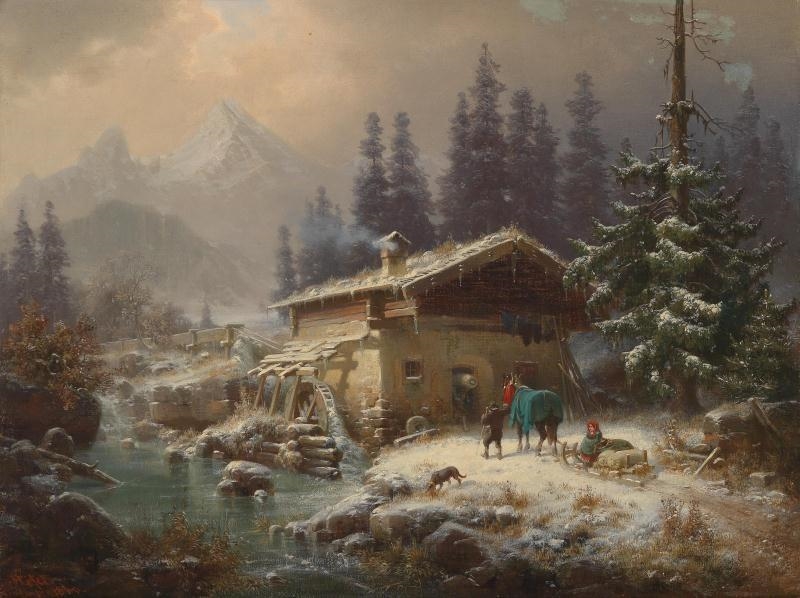 Heinrich Hofer | A winter landscape with figures beside a horse-drawn ...