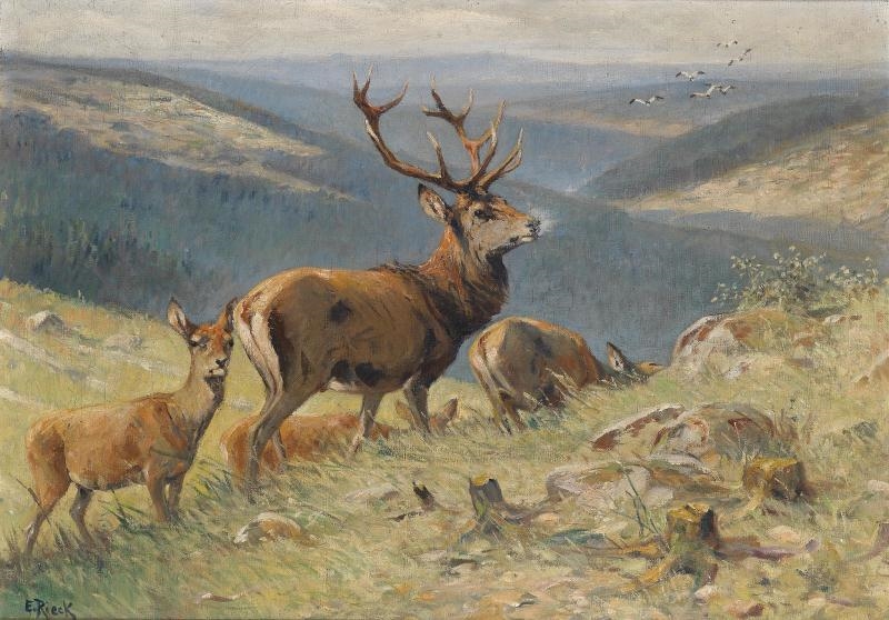 Emil Rieck | Dominant Stag Leading Hind | MutualArt