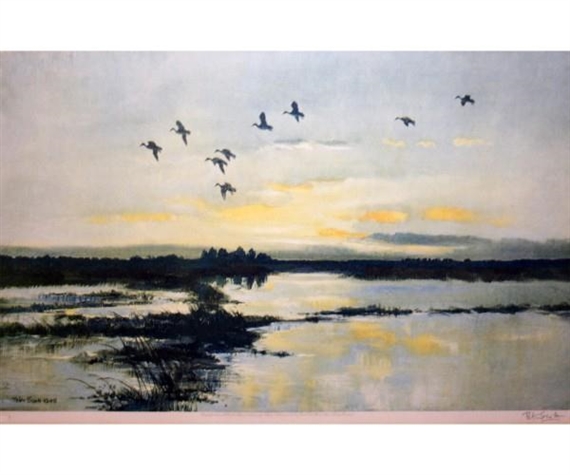 Peter Markham Scott | Mallard in a Yellow Sky | MutualArt