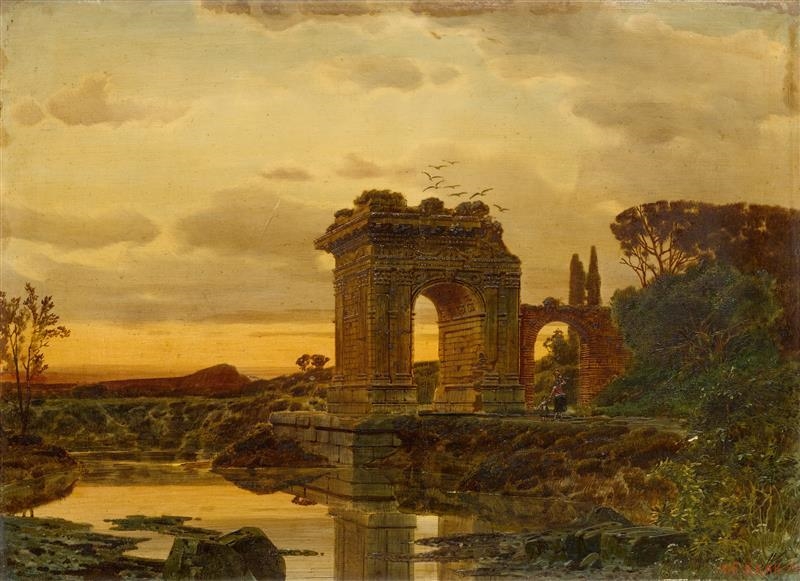 Ferdinand Knab | Landscape with ruins and figures at twilight (1990 ...