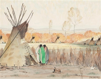 Joseph Henry Sharp | Autumnal Teepees | MutualArt