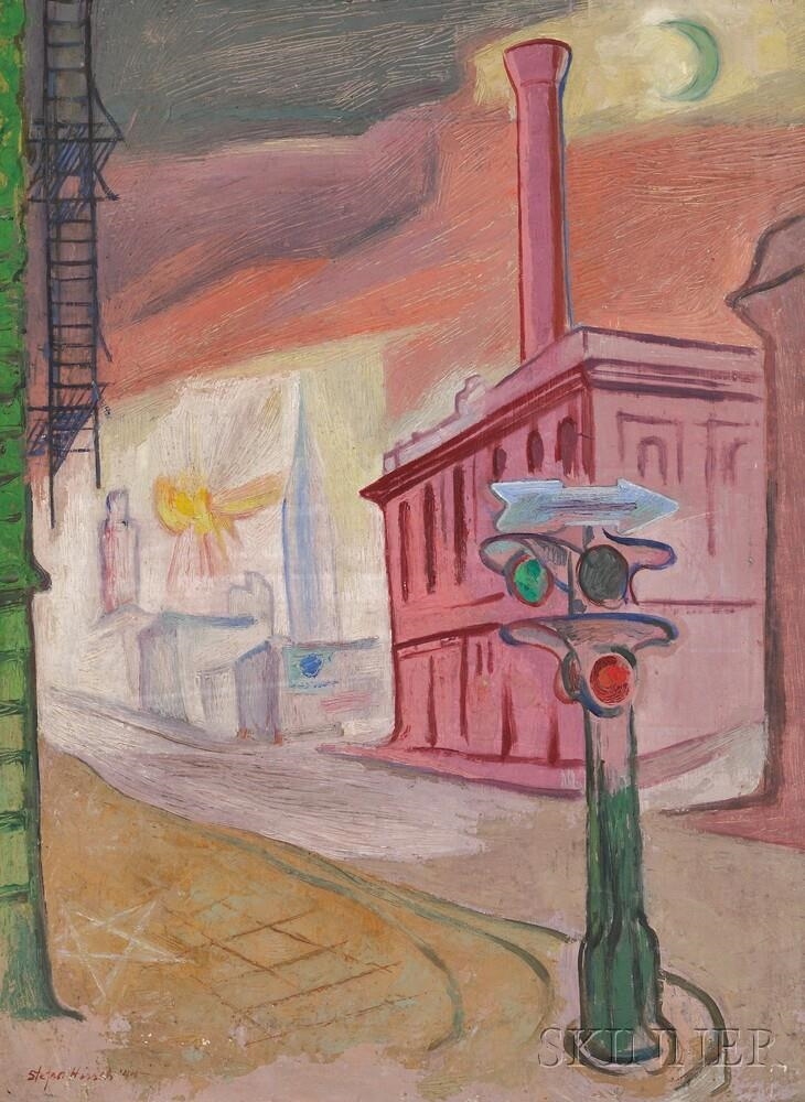 Stefan Hirsch | Factory at Night (1944) | MutualArt