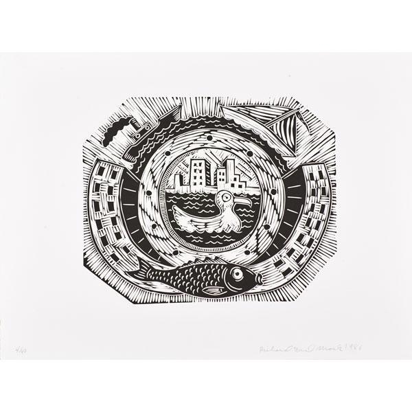 Richard Mock | Emblem with water and buildings (1986) | MutualArt