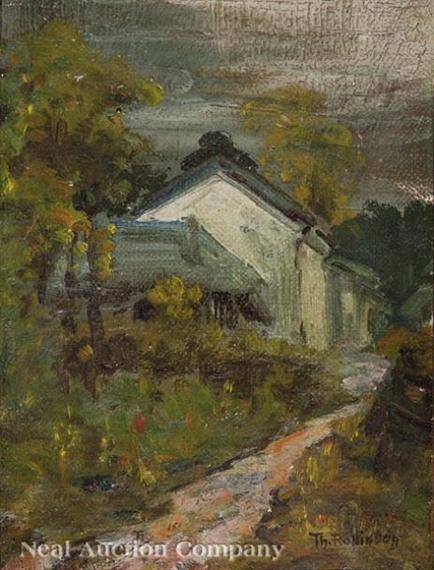 Theodore Robinson | Cottages Beside a Path | MutualArt
