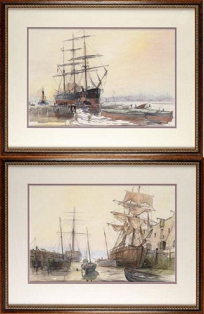 Peter Knox | 2 WORKS: THE WHARF, LOW TIDE AND BARQUE APPROACHING THE ...