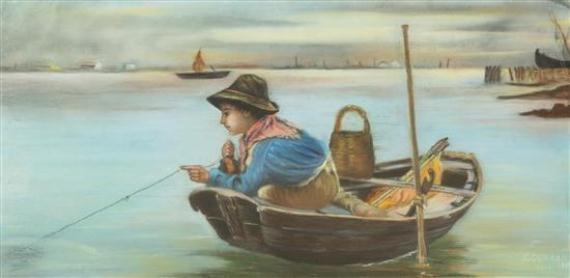 Charles Courtney Curran | Boy in Fishing Boat (1895) | MutualArt