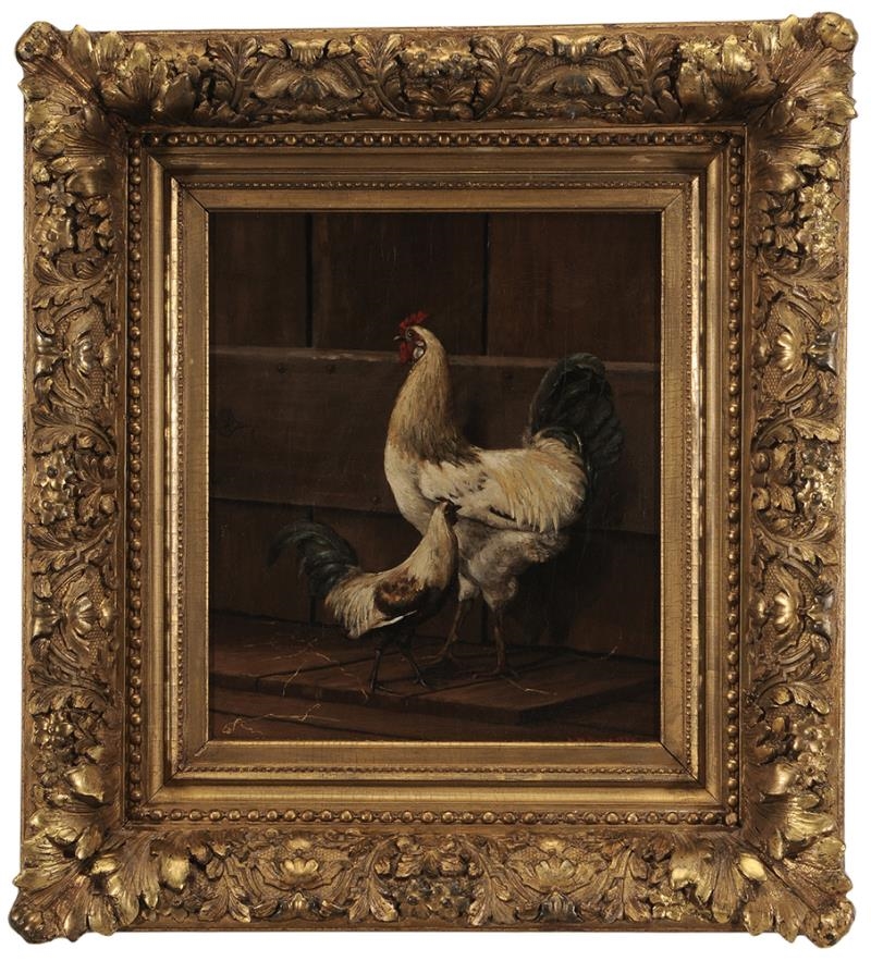 Louis H. Burr | Two Chickens by a Door | MutualArt