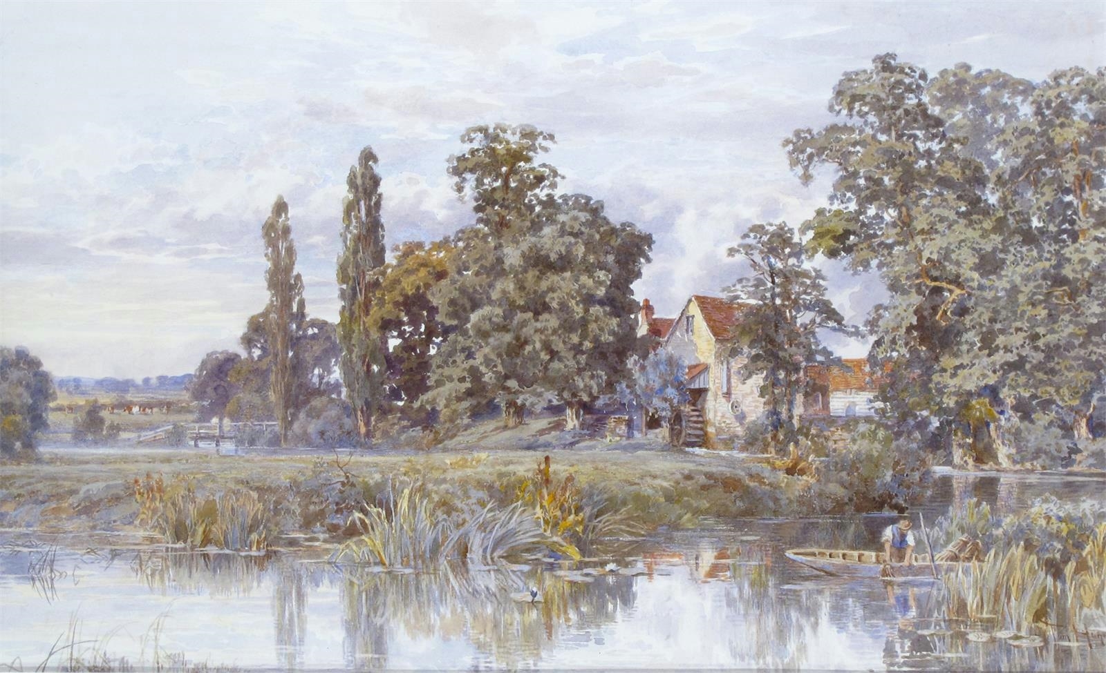 Thomas Henry Hunn | Collecting eel traps near a mill; Harvesters by a ...