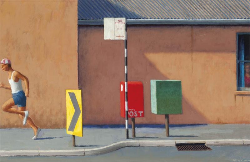 Jeffrey Smart | Jogger in Cathedral Street (2003) | MutualArt
