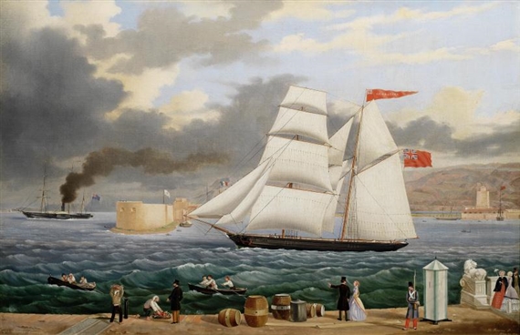 William Bygrave | Schooner Georgiana leaving Messina harbour (1858 ...