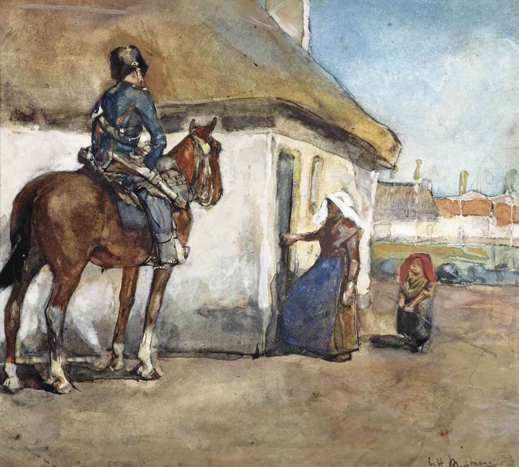 George Hendrik Breitner | A hussar near a farmhouse (Circa 1881 ...