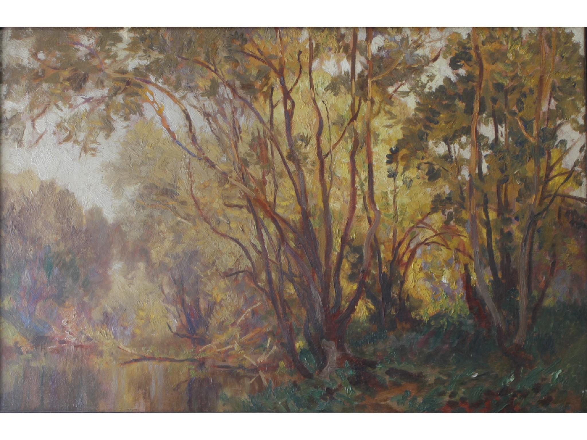 Harry William Adams | A river in a wood in autumn | MutualArt