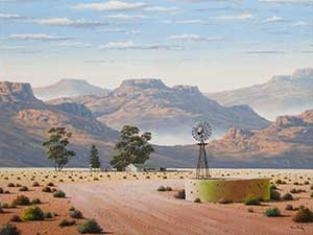 Paul Munro | Karoo Farm Landscape with Windmill | MutualArt