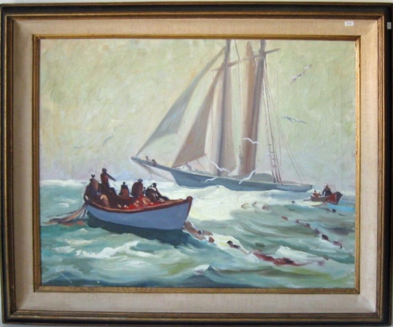 Russ Webster | Marine scene with schooner | MutualArt