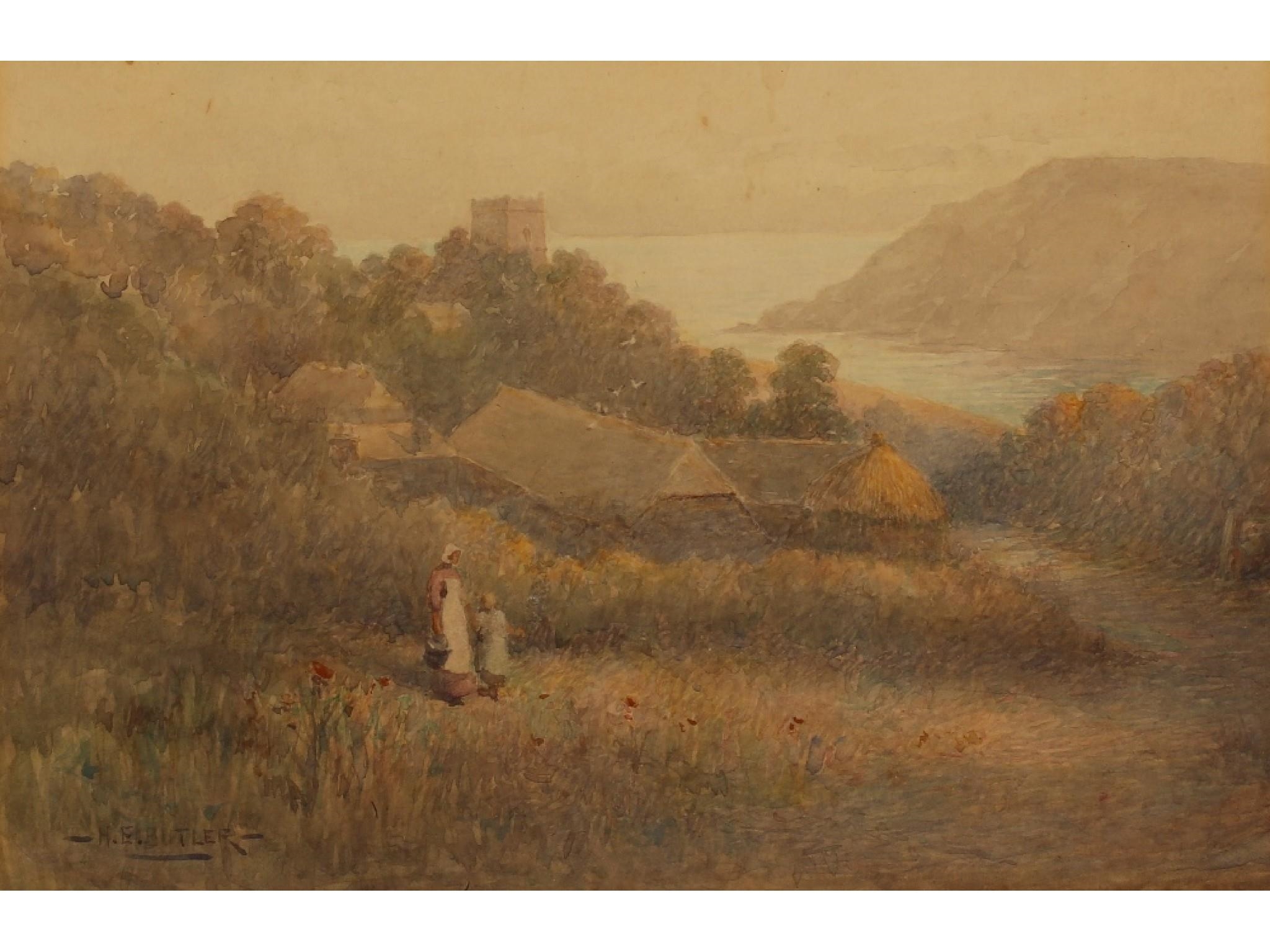 Herbert Edward Butler | A mother and child walking down a hill in a ...