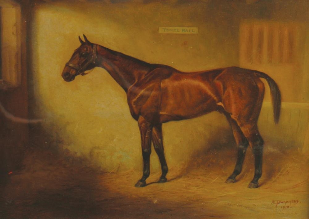 A.L. Townsend | Portrait of horse in a stable,Towel rail (1910) | MutualArt