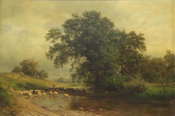 Philipp Röth | Shepherd with Flock in Landscape | MutualArt