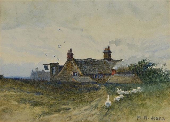 Maud Raphael Jones | country farmhouse with geese | MutualArt