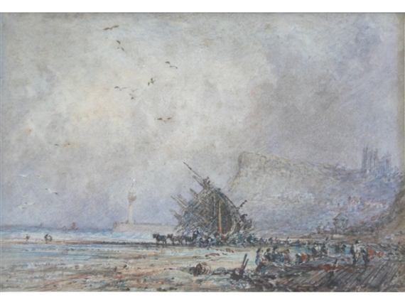 George Weatherill | 3 Works : Whitby: Wreck ashore ; The harbour ...