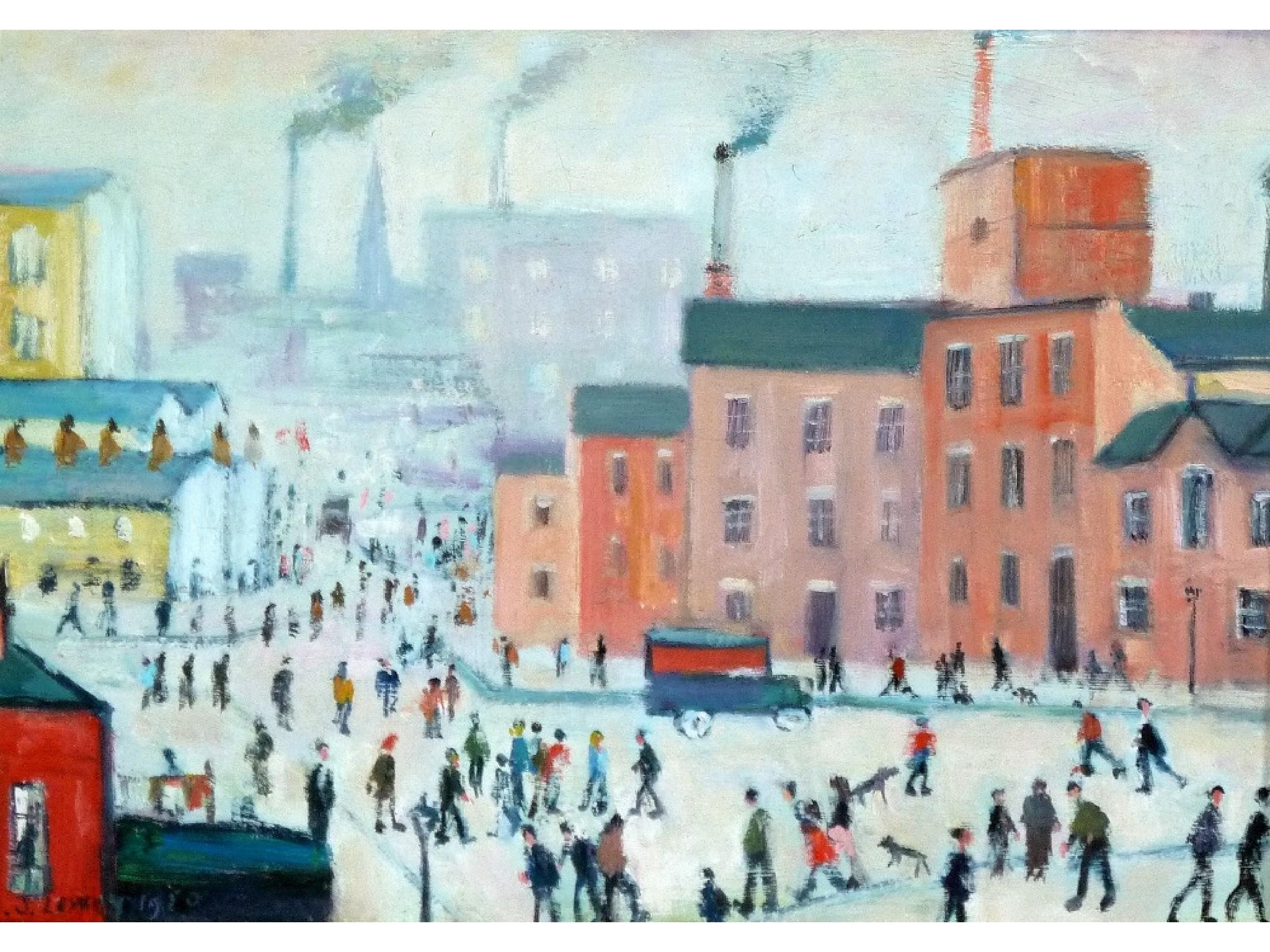 Laurence Stephen Lowry | Northern townscape, the streets busy with ...