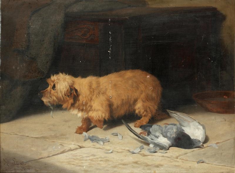 Arthur Batt | A girl with donkeys and a dog (1881) | MutualArt