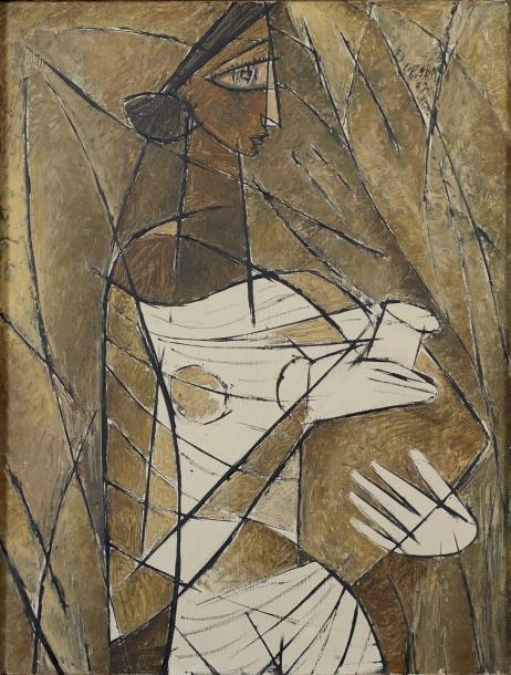 Paritosh Sen | Portrait Cubiste de Femme a la Cruche (1952) | MutualArt