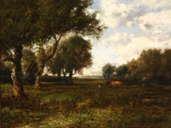 Patrick Vincent Berry | Cows Grazing in a Forest Clearing | MutualArt