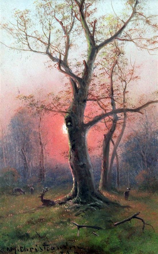 Nils Hans Christiansen | Deer in woodland in summer and winter | MutualArt