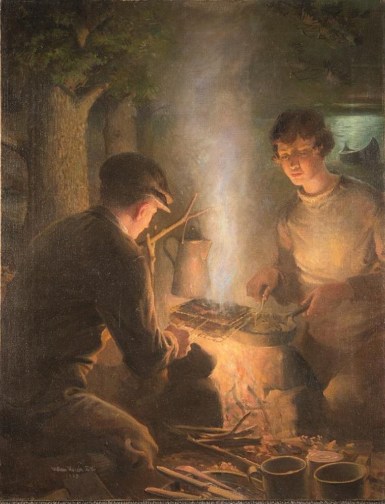 William Harnden Foster | MAN AND WOMAN COOKING OVER A CAMPFIRE (1918 ...