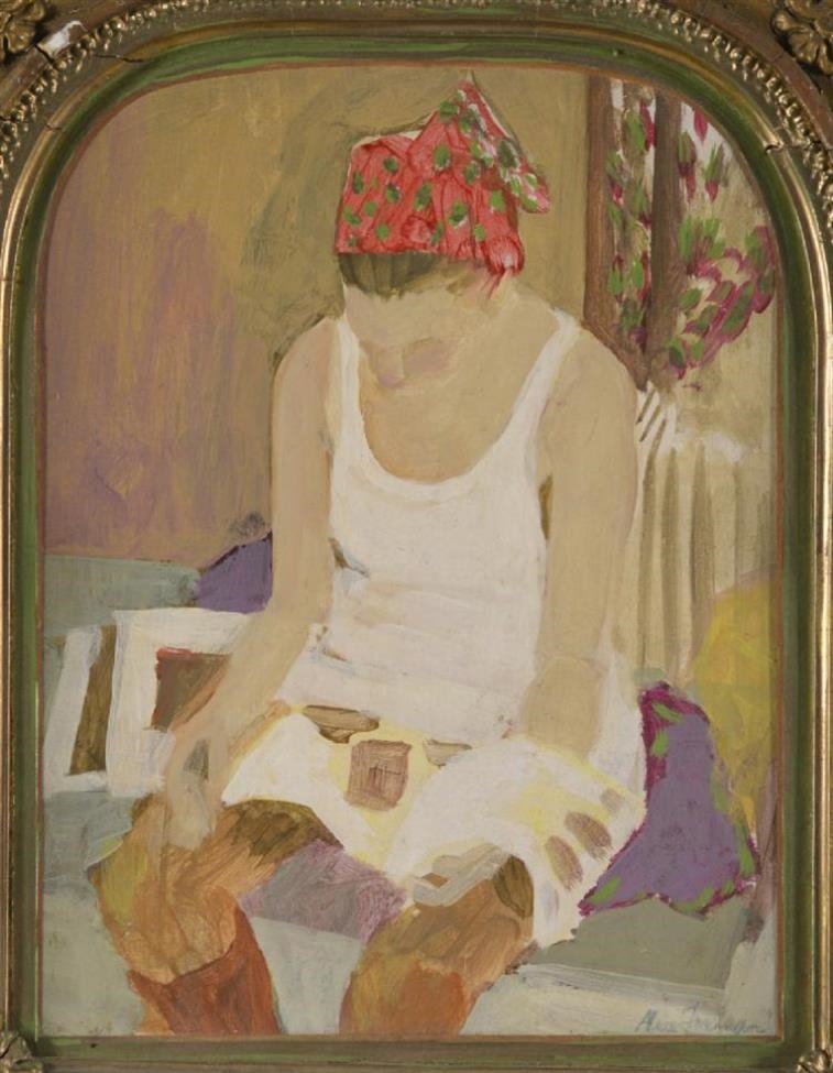 Alice Forman | STUDY OF A SEATED WOMAN WEARING A RED AND GREEN KERCHIEF ...