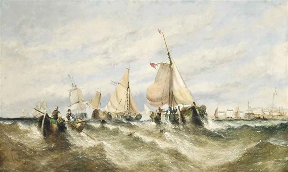 British School, 19th Century | Royal Navy frigates riding out the gale ...