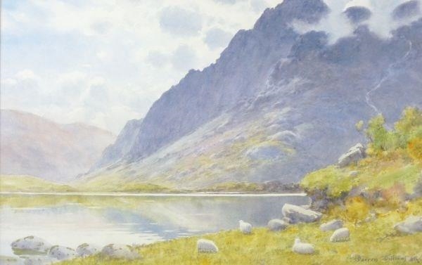Warren Williams | Llyn Idwal with sheep grazing on the bank | MutualArt