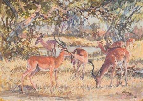 Johan Grobler | Landscape with Impala (1988) | MutualArt