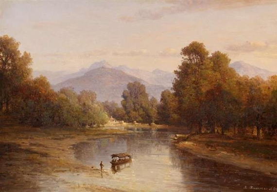 Robert Kummer | Riverscape with Ferryboat (1882) | MutualArt