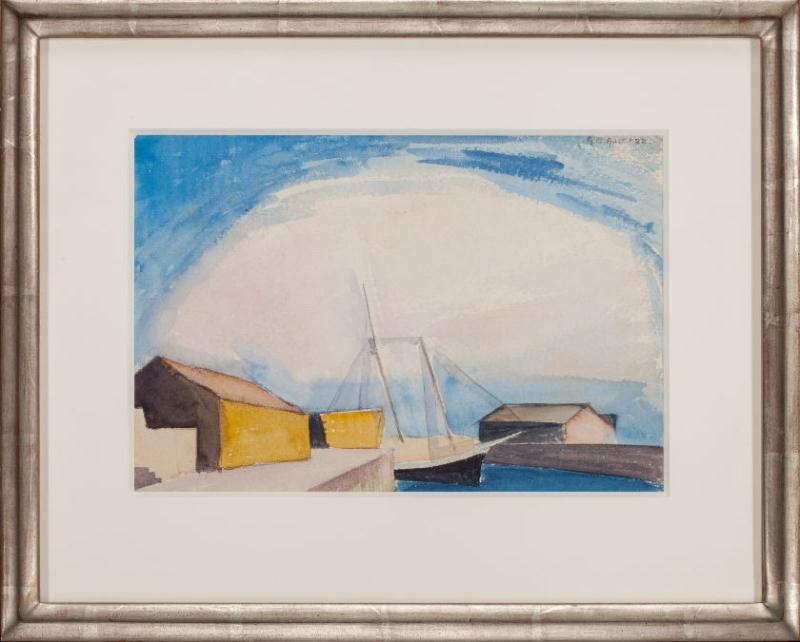 George Copeland Ault | Sailboat (Lumber Schooner and Wharves) (1922 ...