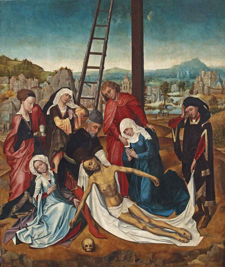 Rogier van der Weyden | Triptych: central panel with the Lamentation of Christ; inner lateral ...