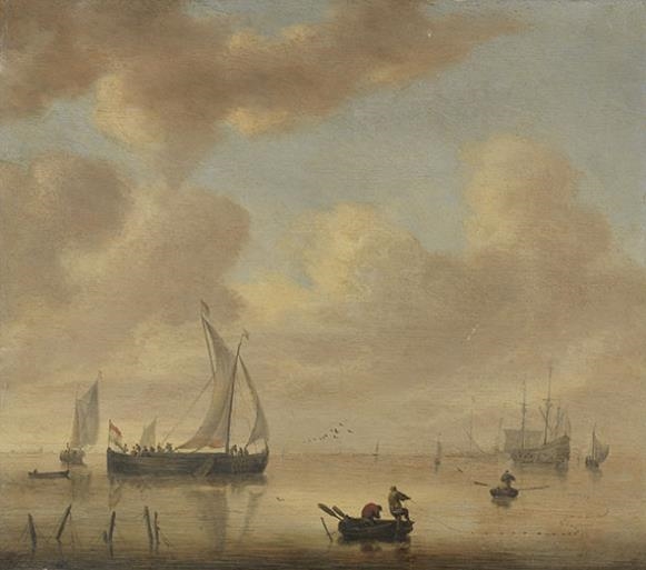 Willem Van Diest | Zugeschrieben - Segelschiffe und Fischer auf ruhigem ...