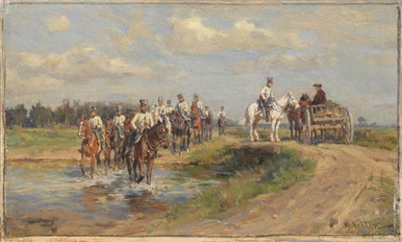 Wilhelm Velten | Husaren am Feldweg (1880 - 1890) | MutualArt