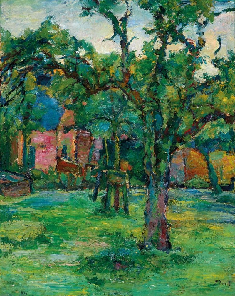 Joseph Floch | Landscape with tree with houses in the background (1920 ...