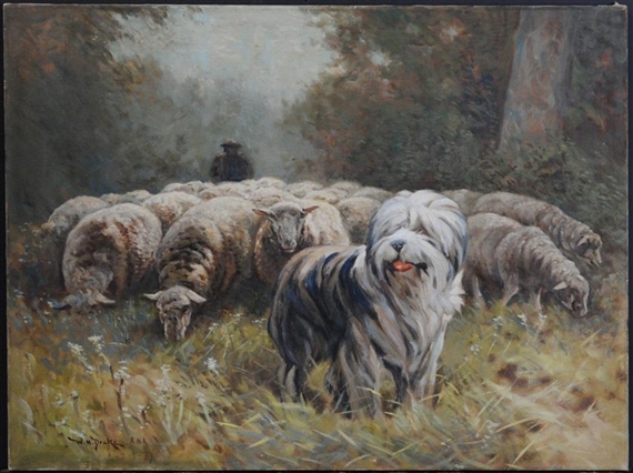 William Henry Drake | Sheep Dog with his Flock (1907) | MutualArt
