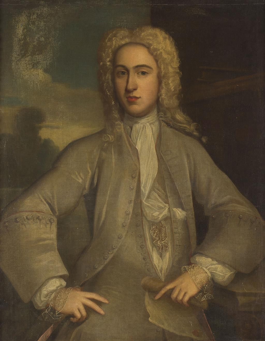 Jeremiah Davidson | HALF LENGTH PORTRAIT OF A YOUNG MAN IN IVORY FROCK ...