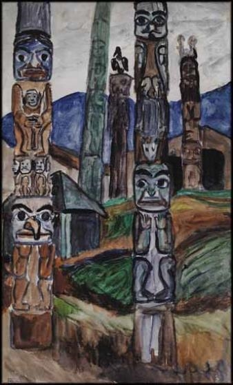 Emily Carr | Totem Poles, Kitwancool Village (1928) | MutualArt