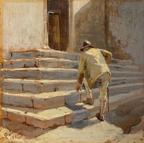 Teofilo Patini | MAN CLIMBING CHURCH STAIRS (1887) | MutualArt