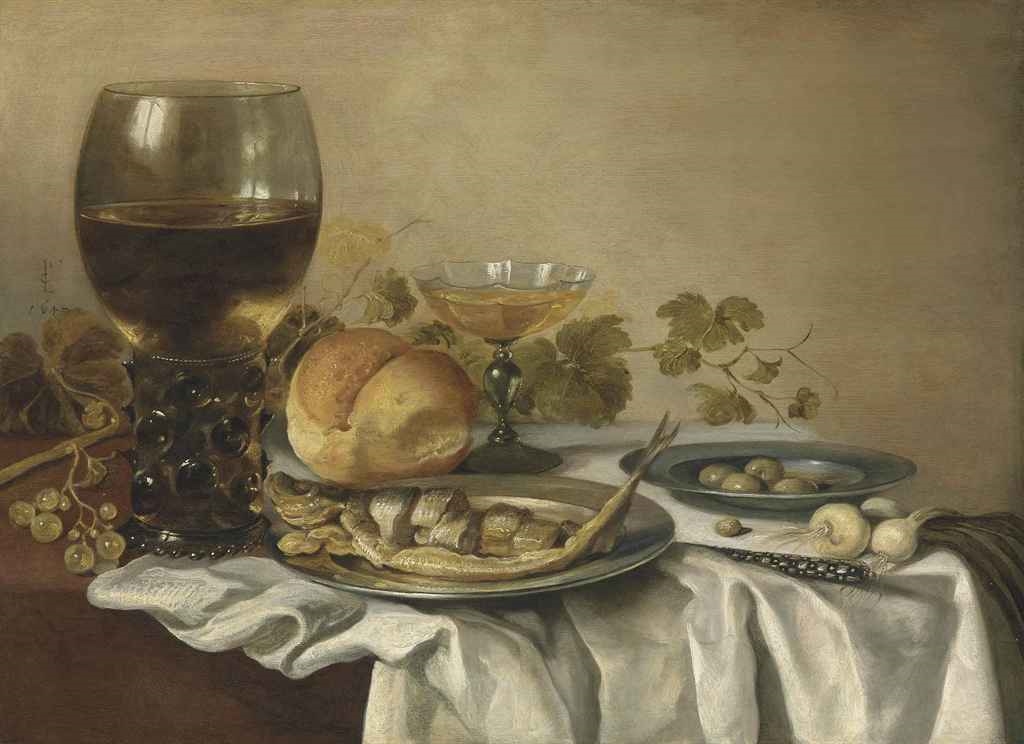 Pieter Claesz | STILL LIFE WITH HERRING, ROEMER, SALT CELLAR ...