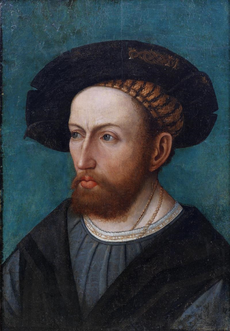 Hans Asper | Portrait of a gentleman, bust-length, in a black tunic ...