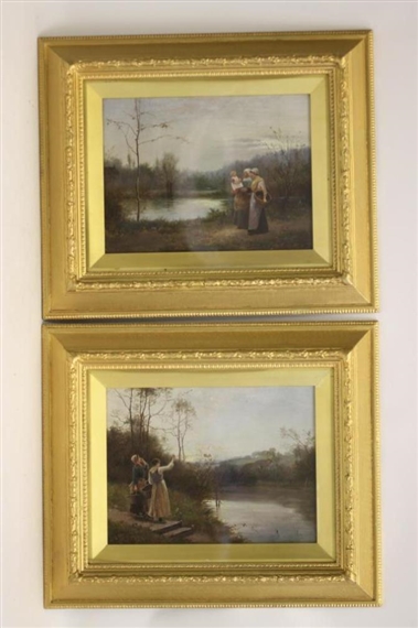 R. Douglas | 2 Works; Women Standing by a Lake | MutualArt