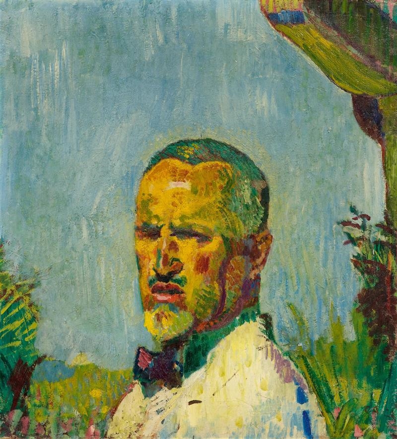 Cuno Amiet | Self-portrait in the garden (1921) | MutualArt