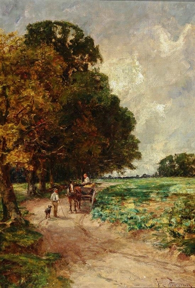 Joseph LangsdalePickering | (2) Country Path with Cart ; Riverscape ...